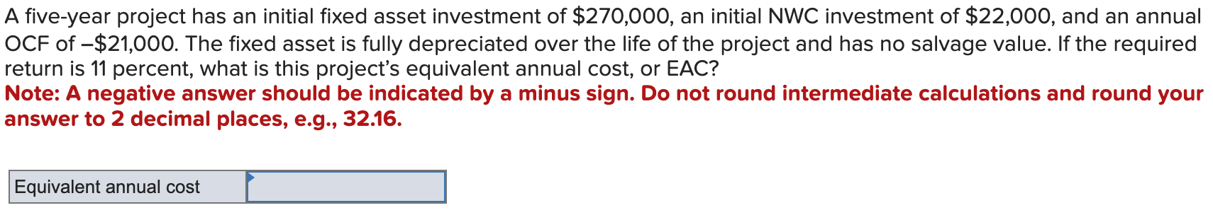 Solved A five-year project has an initial fixed asset | Chegg.com