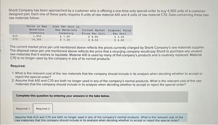 Short Company has been approached by a customer who | Chegg.com