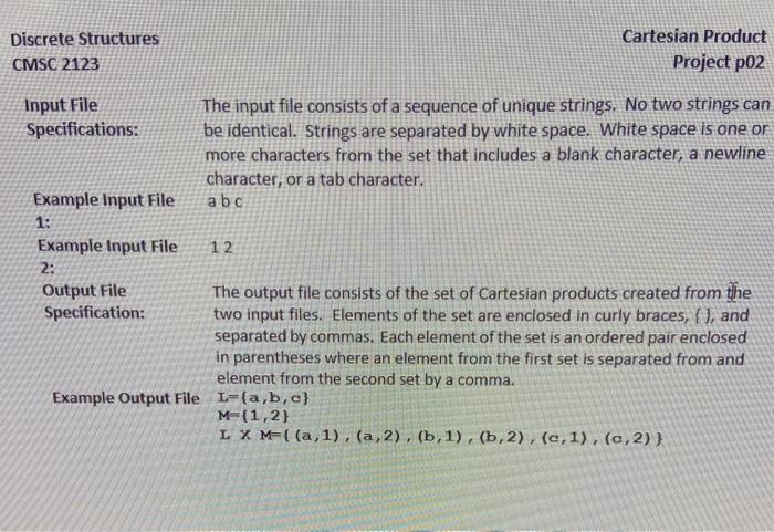 Solved Discrete Structures CMSC 2123 Cartesian Product | Chegg.com
