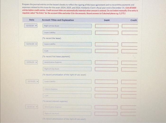 Solved Prepare the journal entries on the lessee's books to | Chegg.com