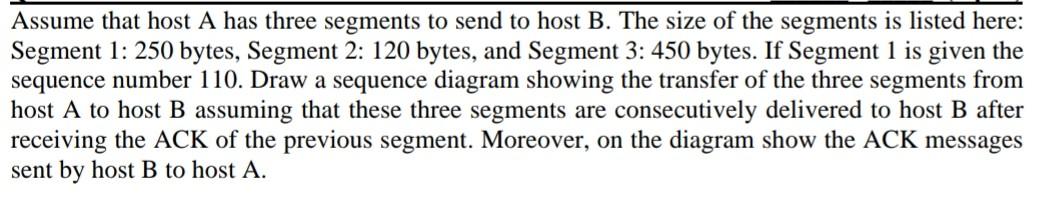 Solved Assume that host A has three segments to send to host | Chegg.com