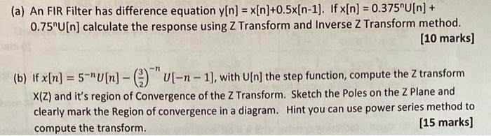 Solved (a) An FIR Filter has difference equation | Chegg.com