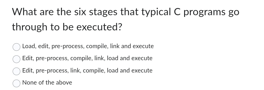 Solved What are the six stages that typical C ﻿programs go | Chegg.com