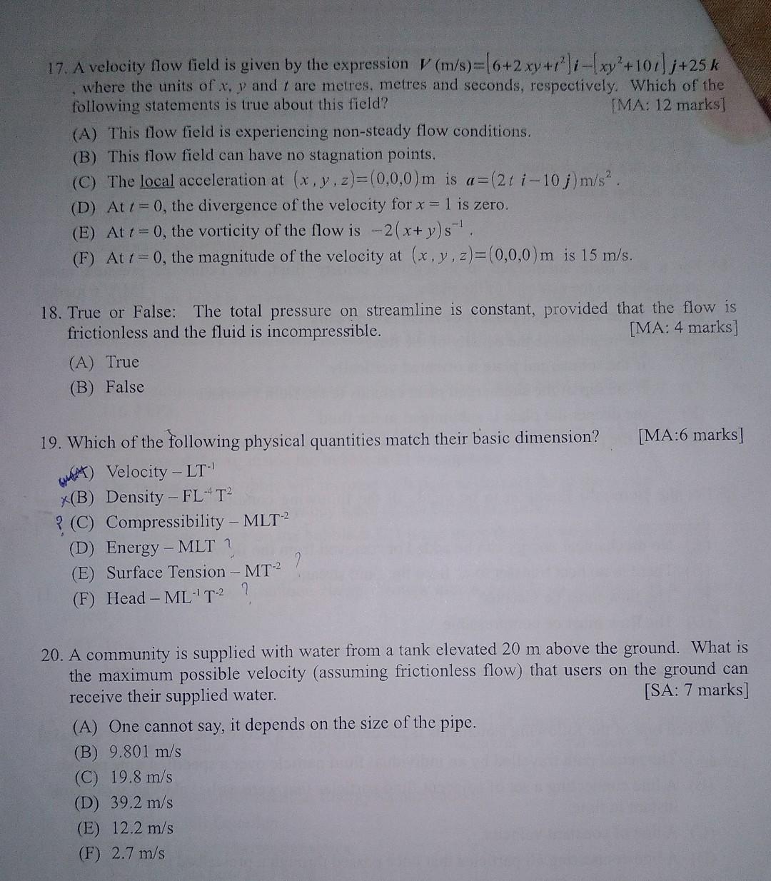 Solved 17. A velocity flow field is given by the expression | Chegg.com