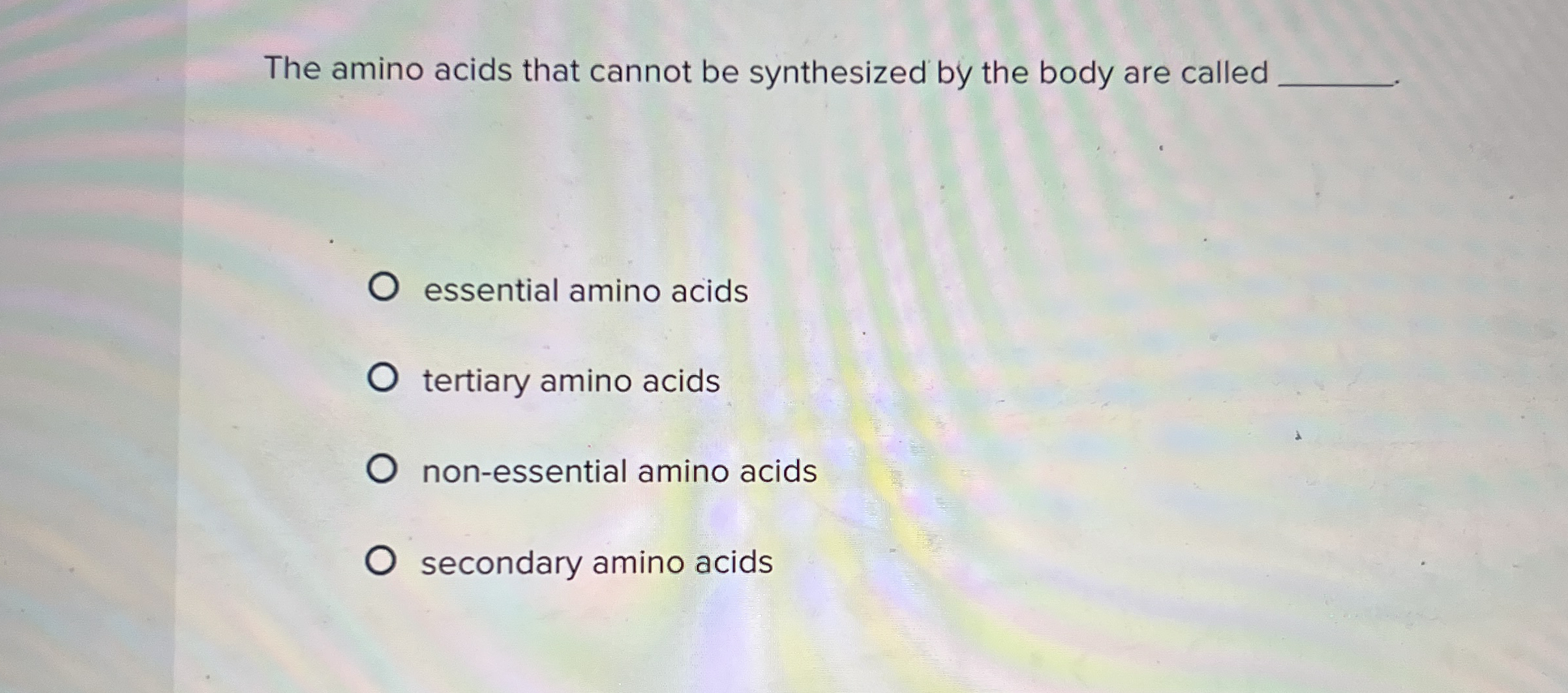 Solved The amino acids that cannot be synthesized by the | Chegg.com