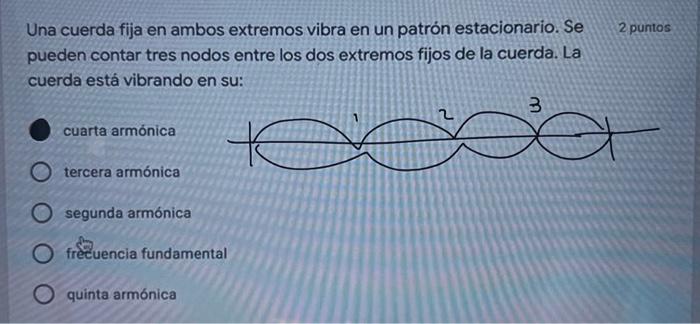 Solved Una cuerda fija en ambos extremos vibra en un patrón | Chegg.com