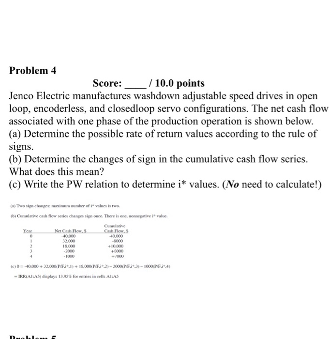 Solved Problem 4 Score: / 10.0 points Jenco Electric | Chegg.com
