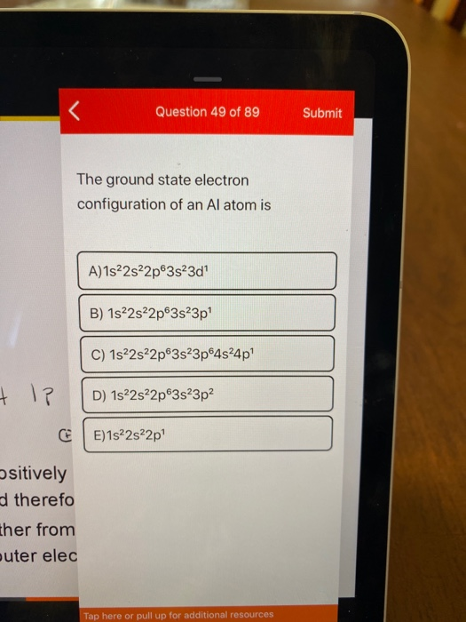 Solved Question 49 of 89 Submit The ground state electron | Chegg.com