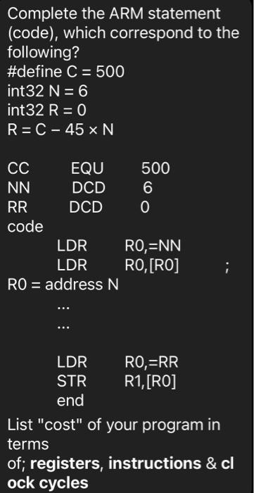 Solved Complete the ARM statement (code), which correspond | Chegg.com