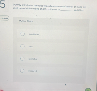 Solved Dummy or indicator variables typically are values of | Chegg.com