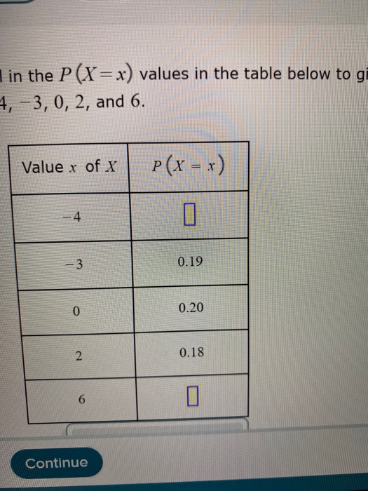 Solved 1 in the P(X= x) values in the table below to gi 4, | Chegg.com