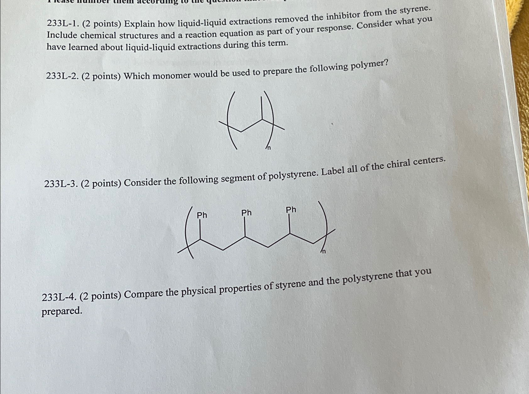 Solved 233L-1. (2 ﻿points) ﻿Explain how liquid-liquid | Chegg.com
