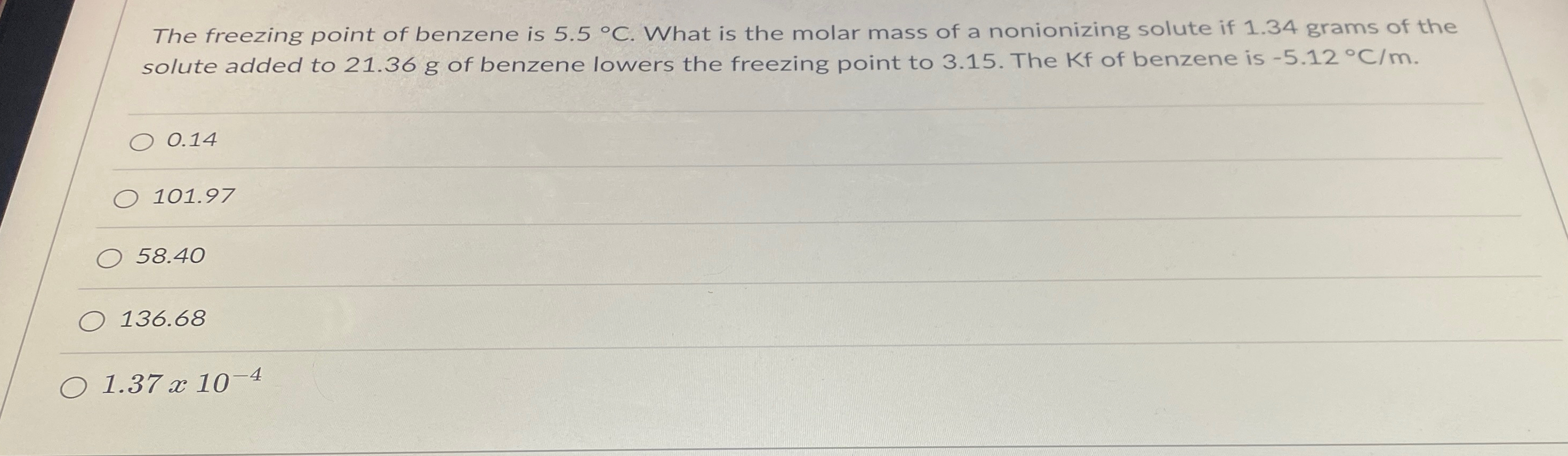 Solved The freezing point of benzene is 5.5°C. ﻿What is the | Chegg.com