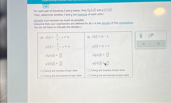 Solved For each pair of functions f and g below, find | Chegg.com