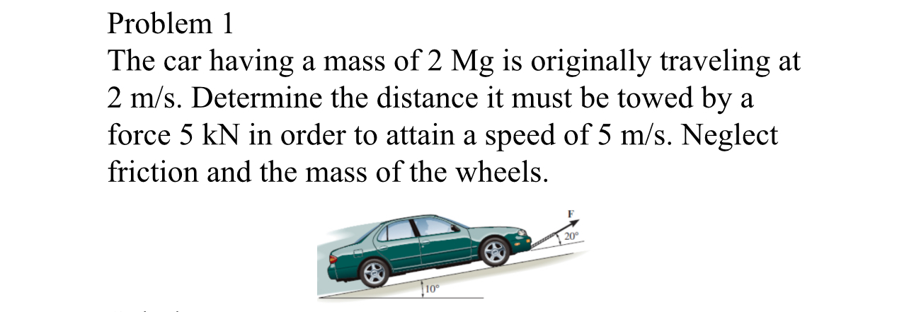 Solved Problem 1The car having a mass of 2Mg ﻿is originally | Chegg.com
