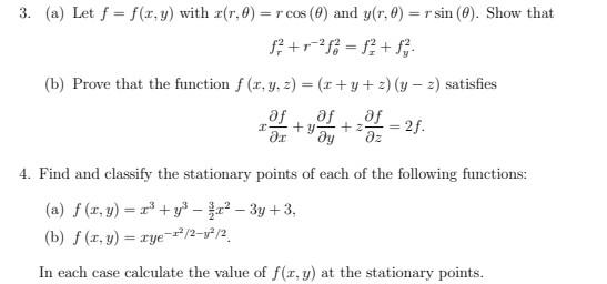 Solved 3. (a) Let f=f(x,y) with x(r,θ)=rcos(θ) and | Chegg.com