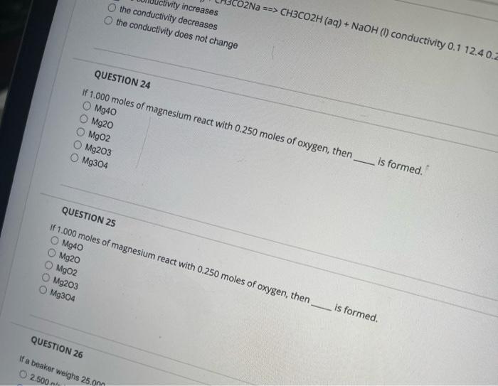 Solved CO2Na ==> CH3CO2H (aq) + NaOH (1) conductivity 0.1 | Chegg.com
