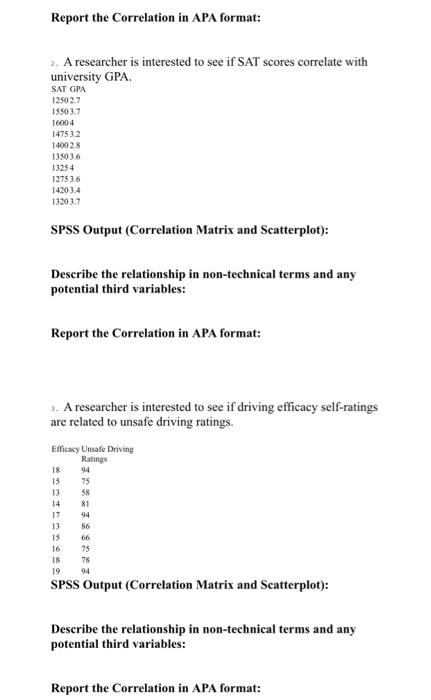 Solved Report the Correlation in APA format: 2. A researcher | Chegg.com