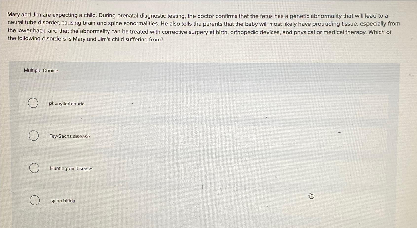 Solved Mary and Jim are expecting a child. During prenatal | Chegg.com