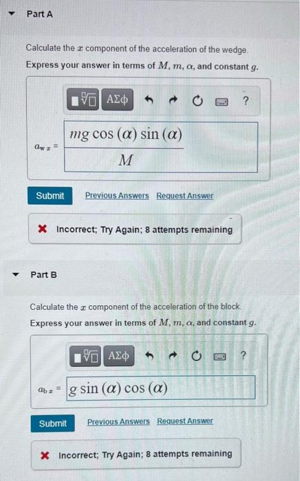 Solved A wedge with mass M rests on a frictionless | Chegg.com