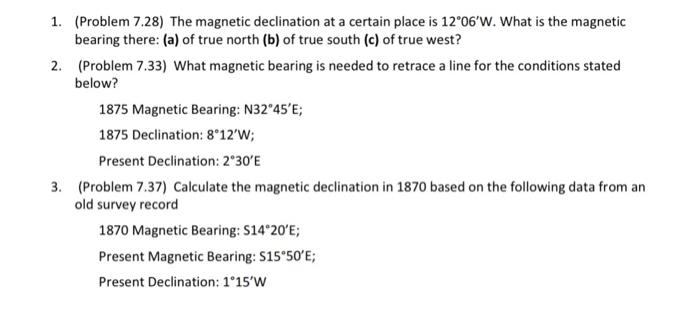 Solved 1. (Problem 7.28) The magnetic declination at a | Chegg.com