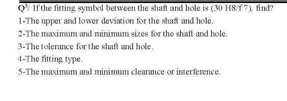 Solved Q) If the fitting symbol between the shaft and hole | Chegg.com