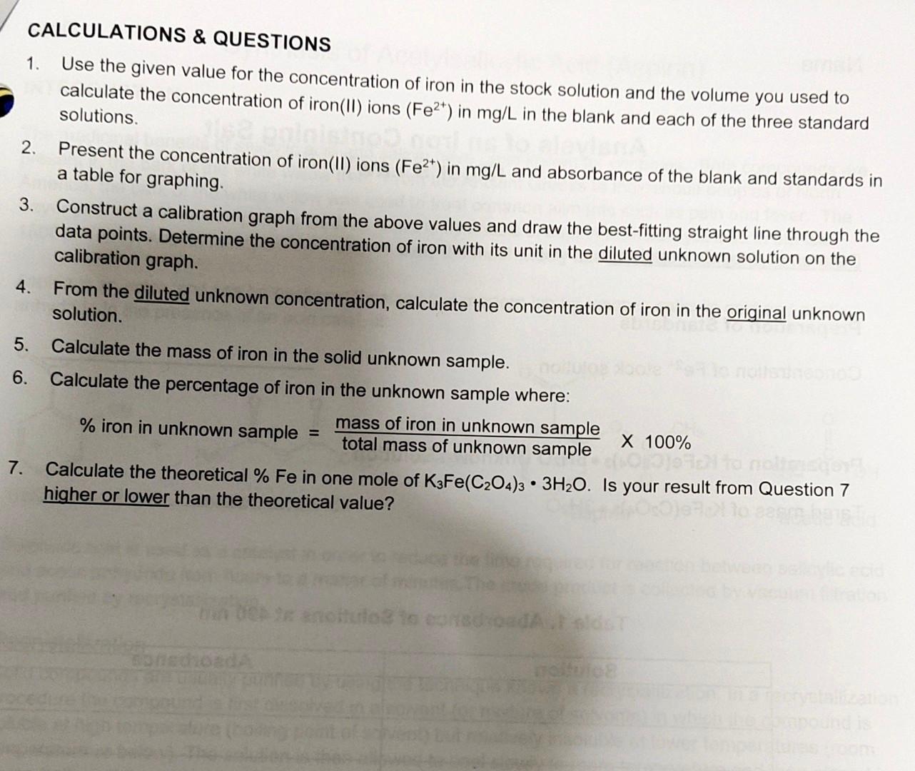 Solved 1. CALCULATIONS & QUESTIONS Use the given value for | Chegg.com