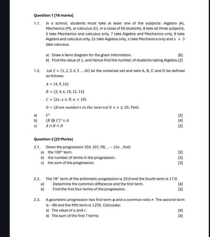 Solved Question 1 [16 ﻿marks]1.1. ﻿In a school, students | Chegg.com