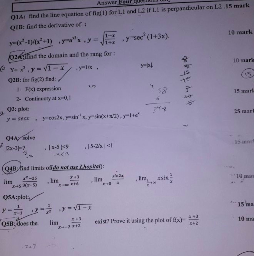 Solved xsin Answer Four Q1A: find the line equation of | Chegg.com