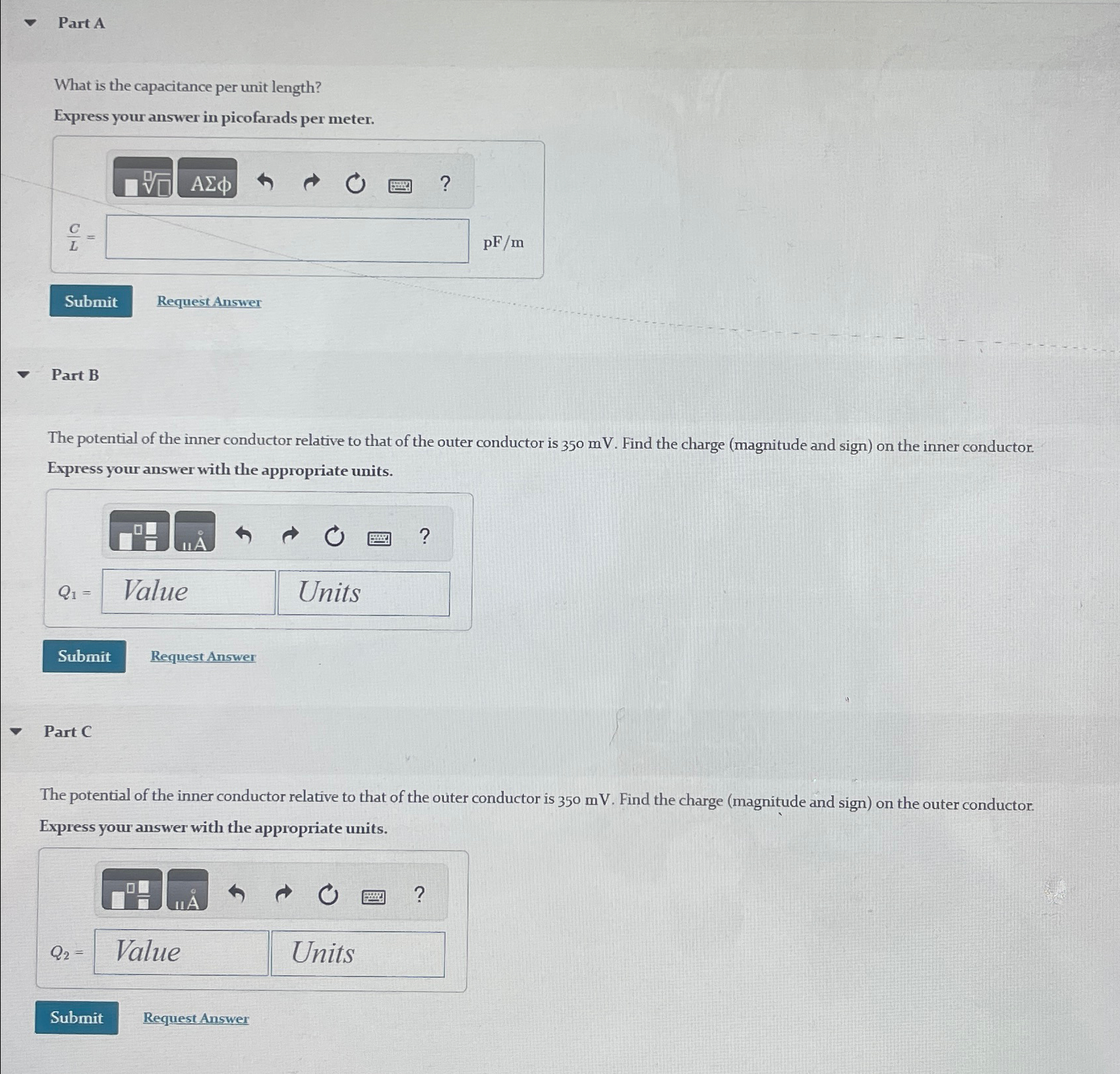 Solved A cylindrical capacitor has an inner conductor of | Chegg.com