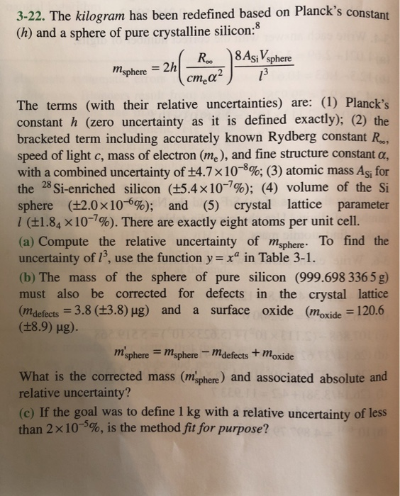 3-22. The kilogram has been redefined based on | Chegg.com