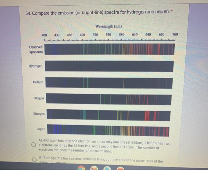 Solved 54. Compare the emission (or bright-line) spectra for | Chegg.com