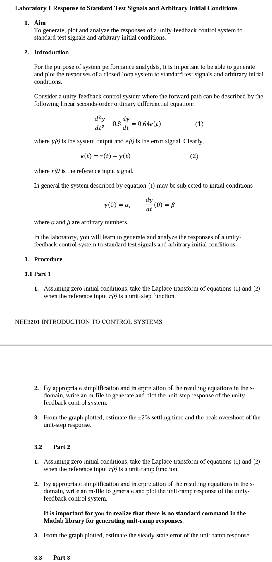 Solved Laboratory 1 Response to Standard Test Signals and | Chegg.com