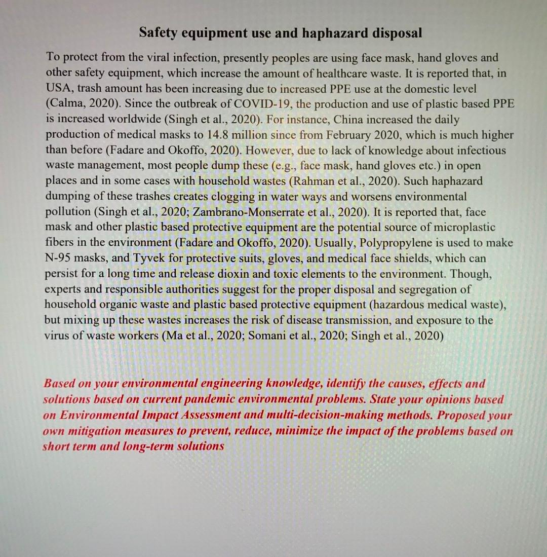 Solved Safety equipment use and haphazard disposal To | Chegg.com