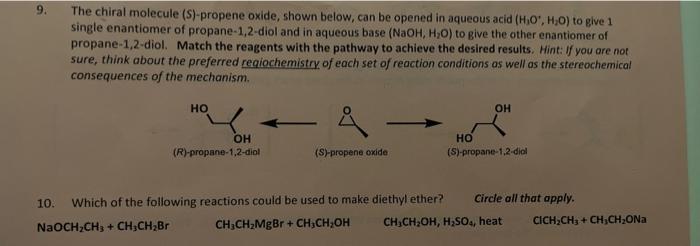 Solved 9. The chiral molecule (S)-propene oxide, shown | Chegg.com