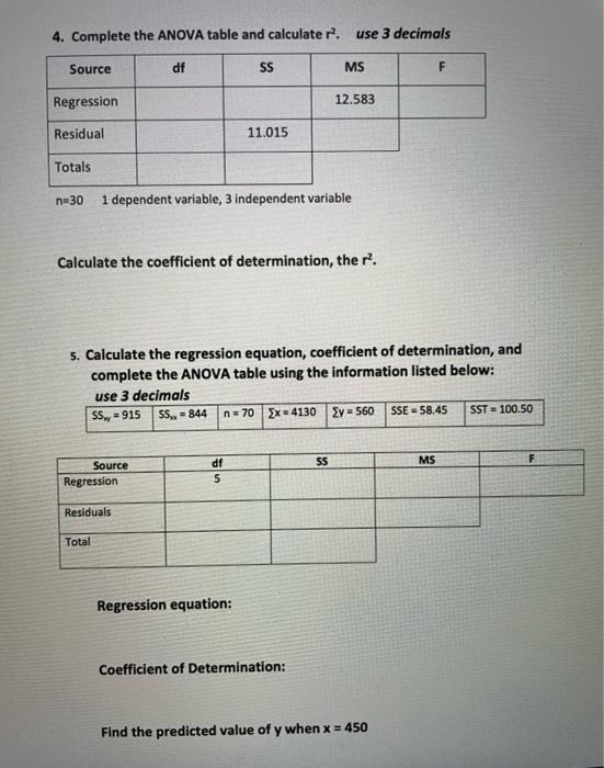 Solved 4. Complete the ANOVA table and calculate r'. use 3 | Chegg.com