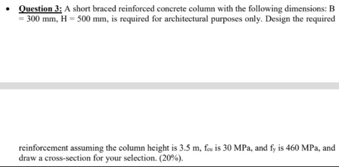 Solved Question 3: A short braced reinforced concrete column | Chegg.com