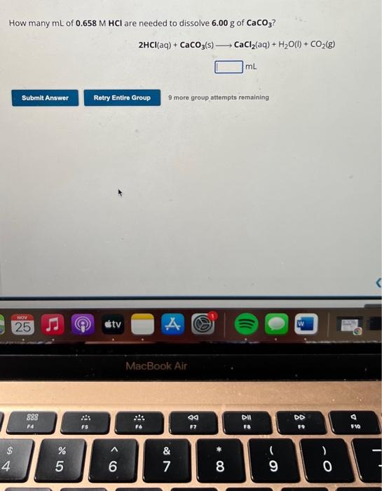 Solved How many mL of 0.658 M HCI are needed to dissolve | Chegg.com