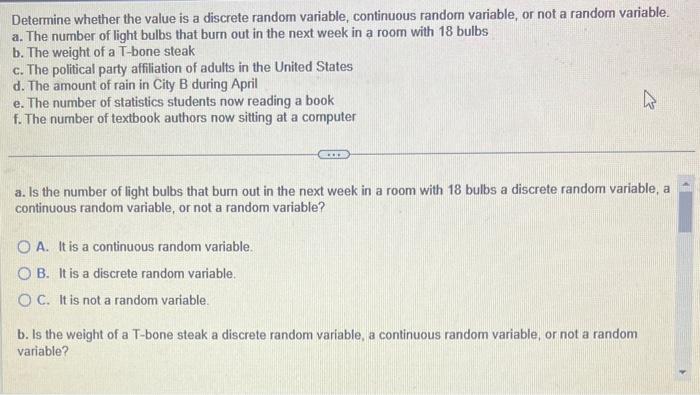 Solved Determine whether the value is a discrete random | Chegg.com