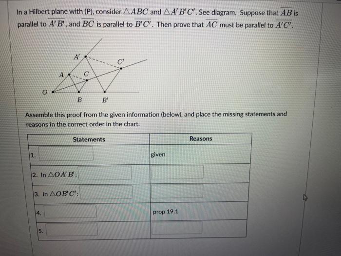Solved In a Hilbert plane with (P), consider AABC and | Chegg.com