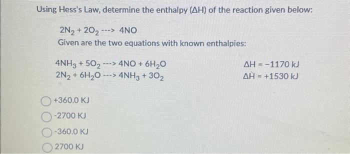 Solved Using Hess's Law, how will you determine the enthalpy | Chegg.com