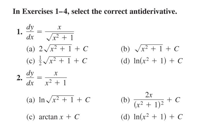 Solved In Exercises 1-4, select the correct antiderivative. | Chegg.com