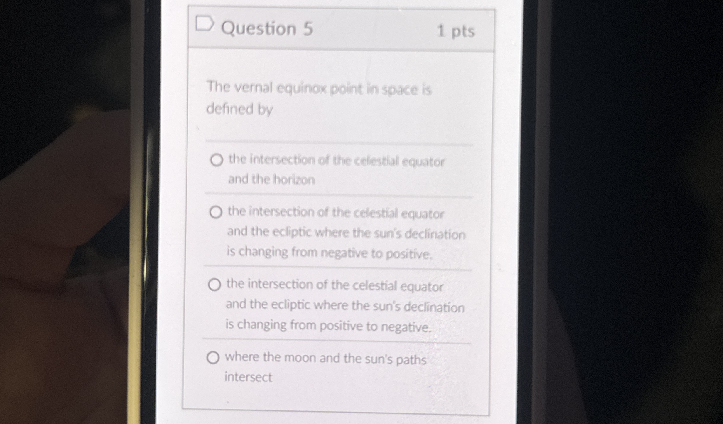 Solved The vernal equinox point in space is defined bythe | Chegg.com
