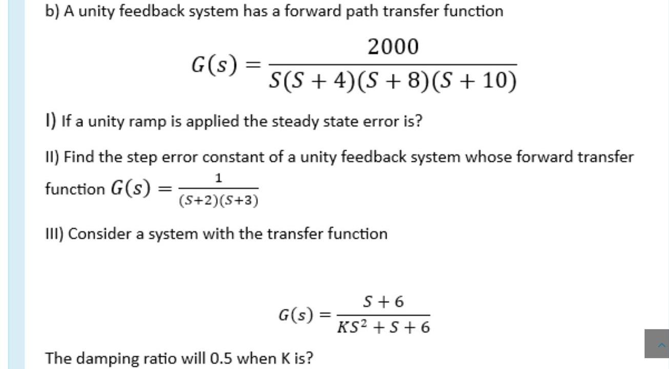 Solved b) ﻿A unity feedback system has a forward path | Chegg.com