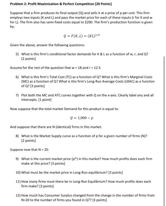 Solved Problem 2: Profit Maximization \& Perfect Competition | Chegg.com