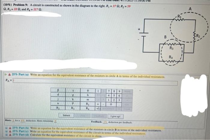 Solved (10\%) Problem 9: A circuit is constructed as shown | Chegg.com