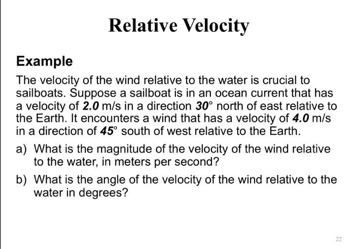 Solved Relative Velocity Example The velocity of the wind | Chegg.com