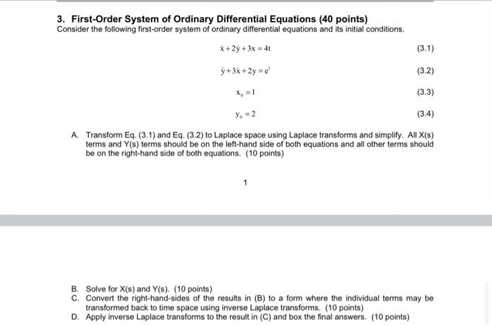 Solved 3. First-Order System of Ordinary Differential | Chegg.com