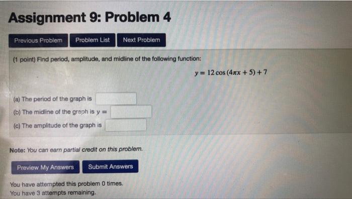 Solved Assignment 9 Problem 4 Previous Problem Problem List 