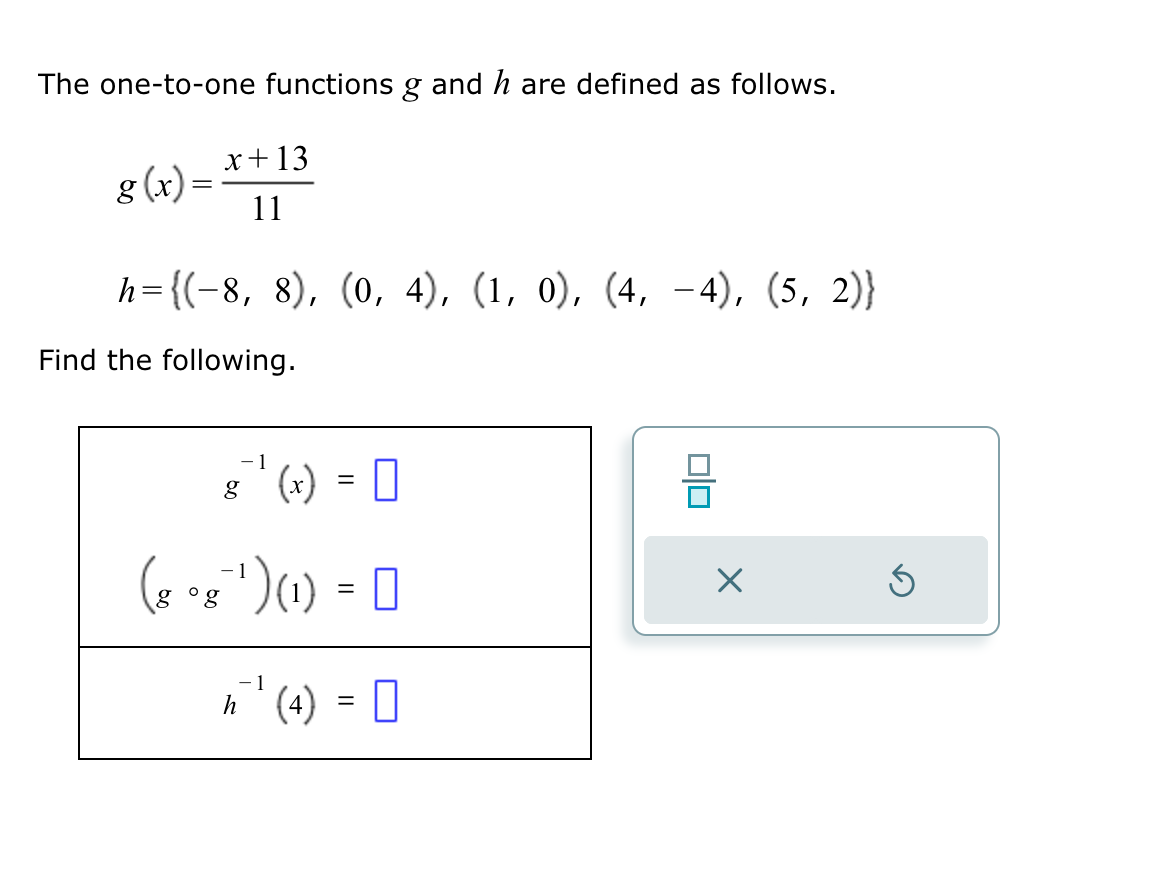 Solved The one-to-one functions g ﻿and h ﻿are defined as | Chegg.com